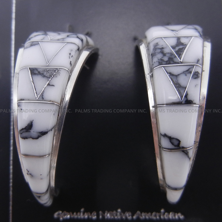Zuni Small White Buffalo and Sterling Silver Channel Inlay Triangular ...